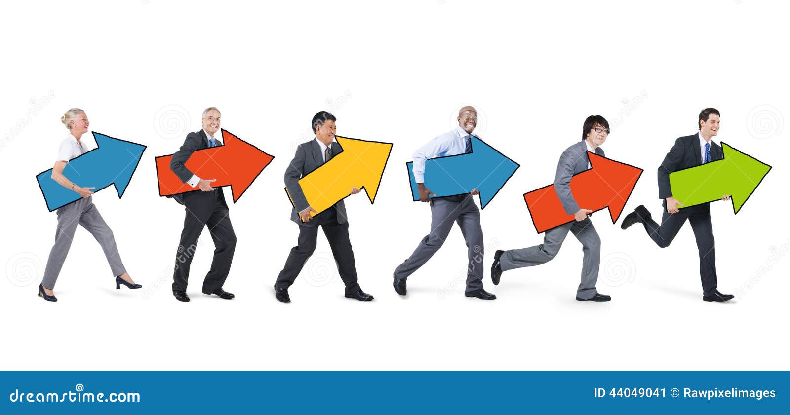Business People with Arrow Sign Running Forward Stock Image - Image of ...