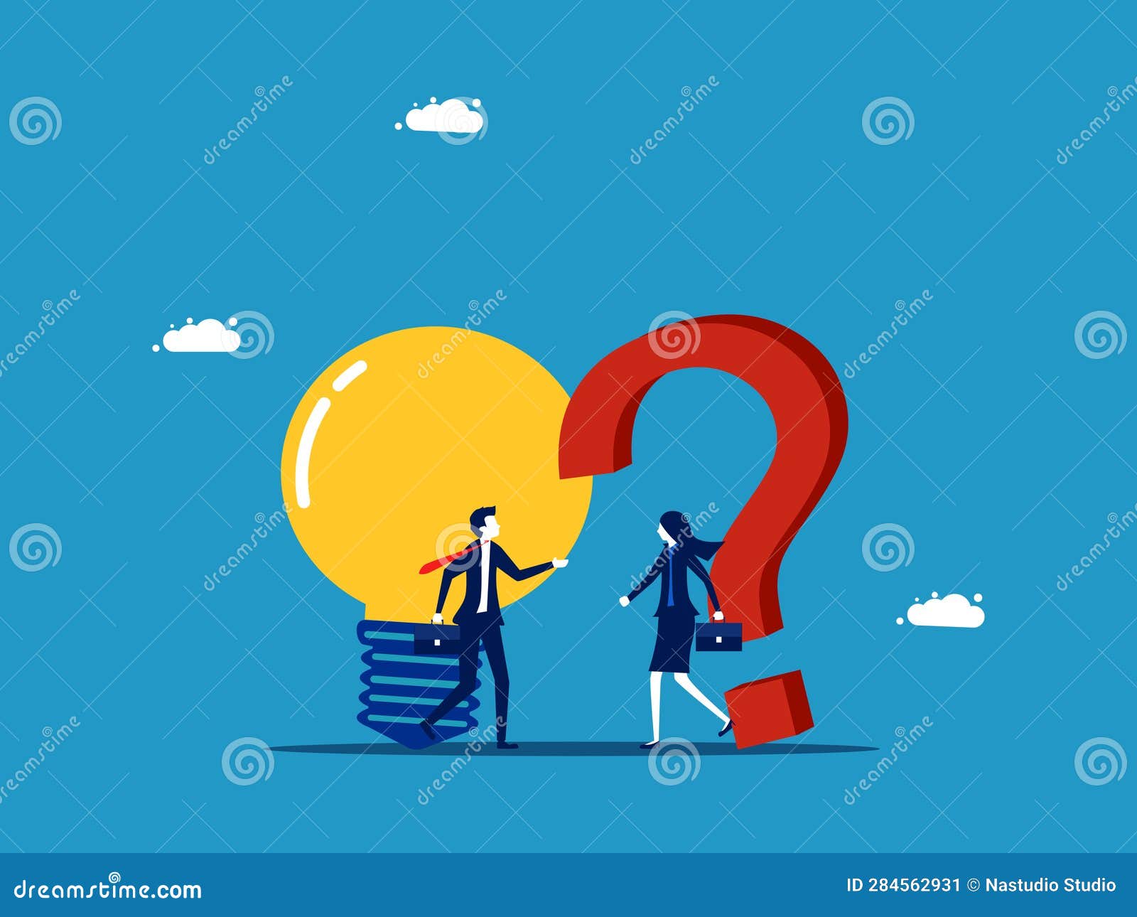 Brainstorming To Solve Problems. Male And Female Heads Think The Same ...