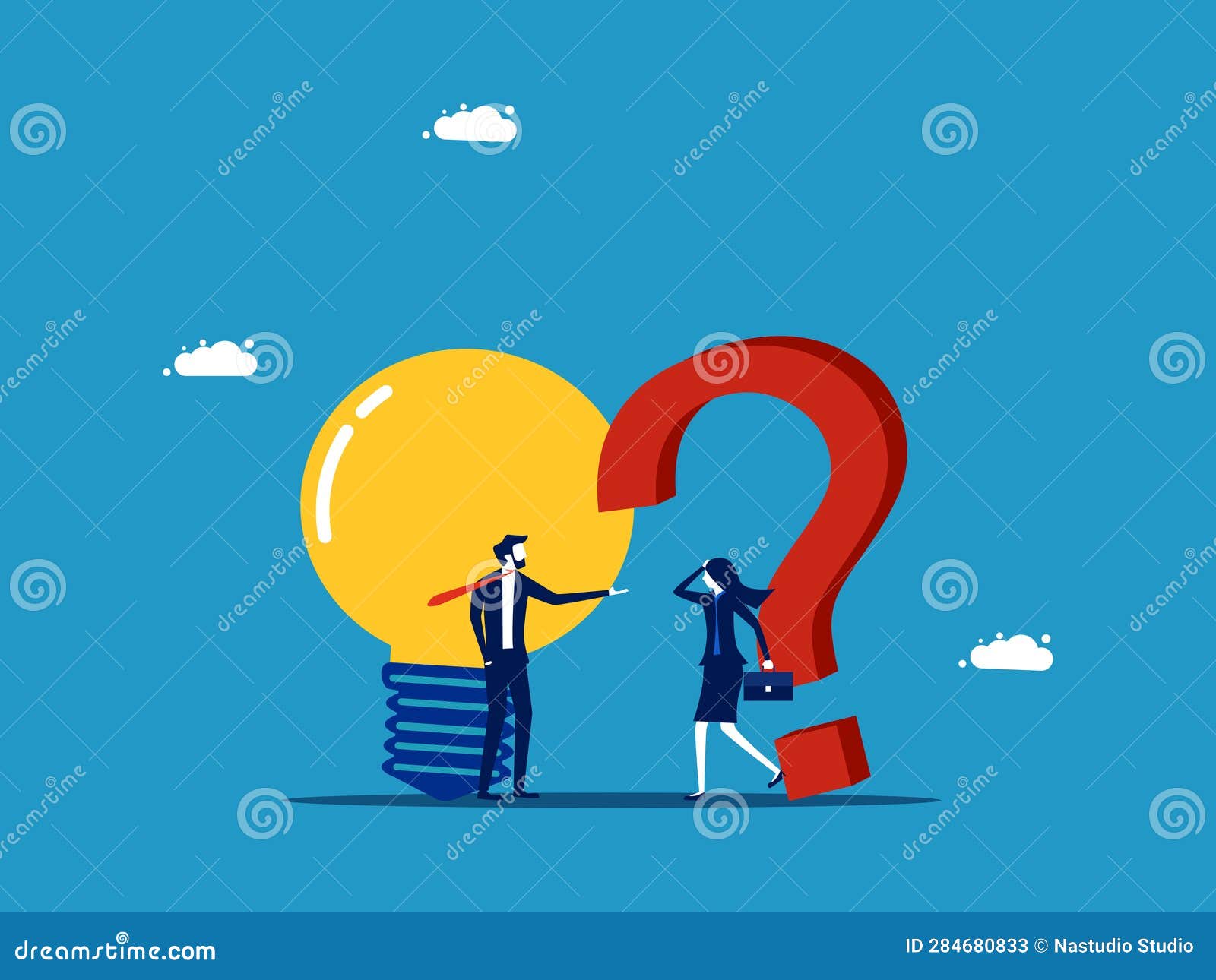 Brainstorming To Solve Problems. Male And Female Heads Think The Same ...