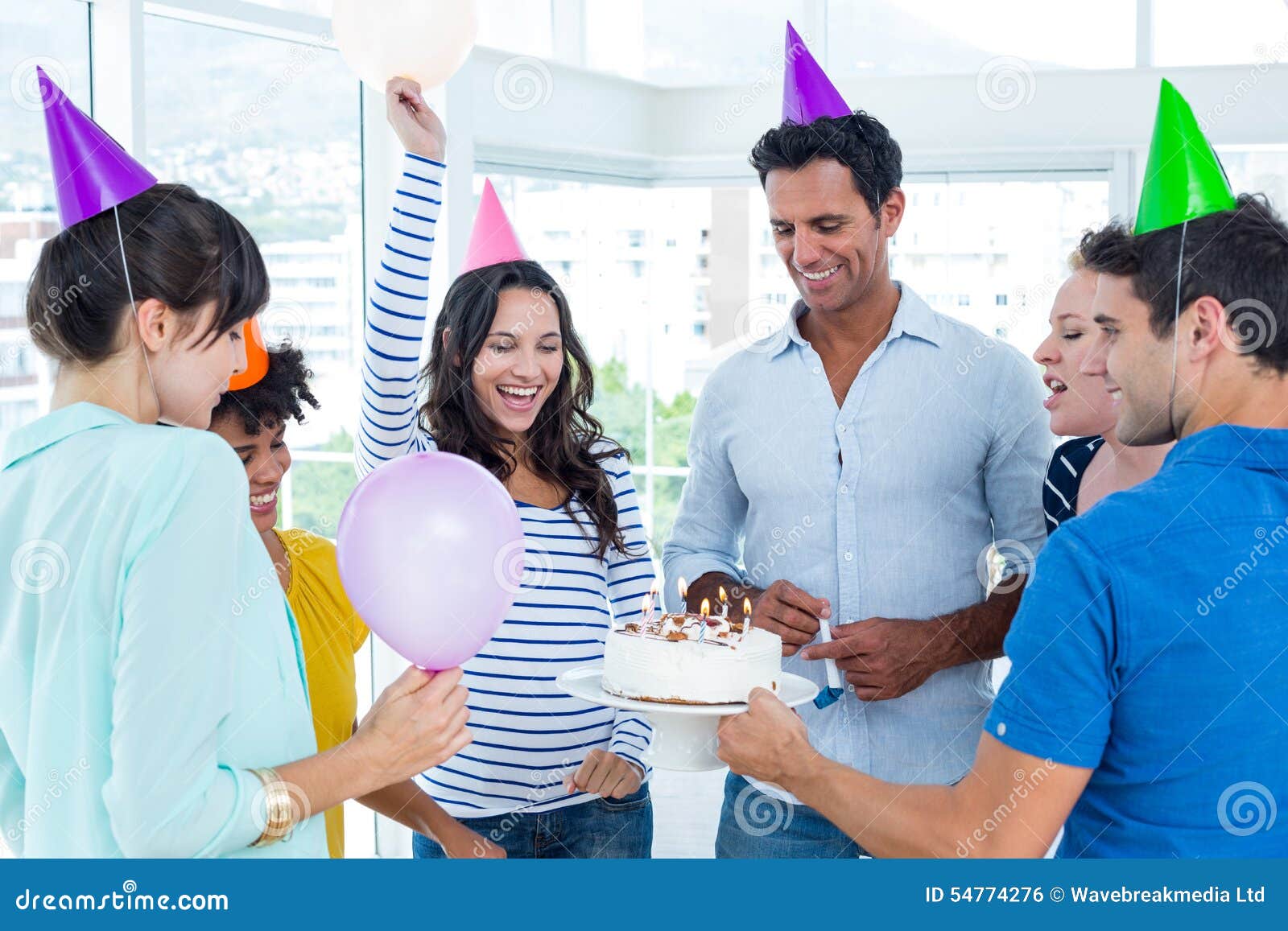 Business People Celebrating a Birthday Stock Photo - Image of casual ...