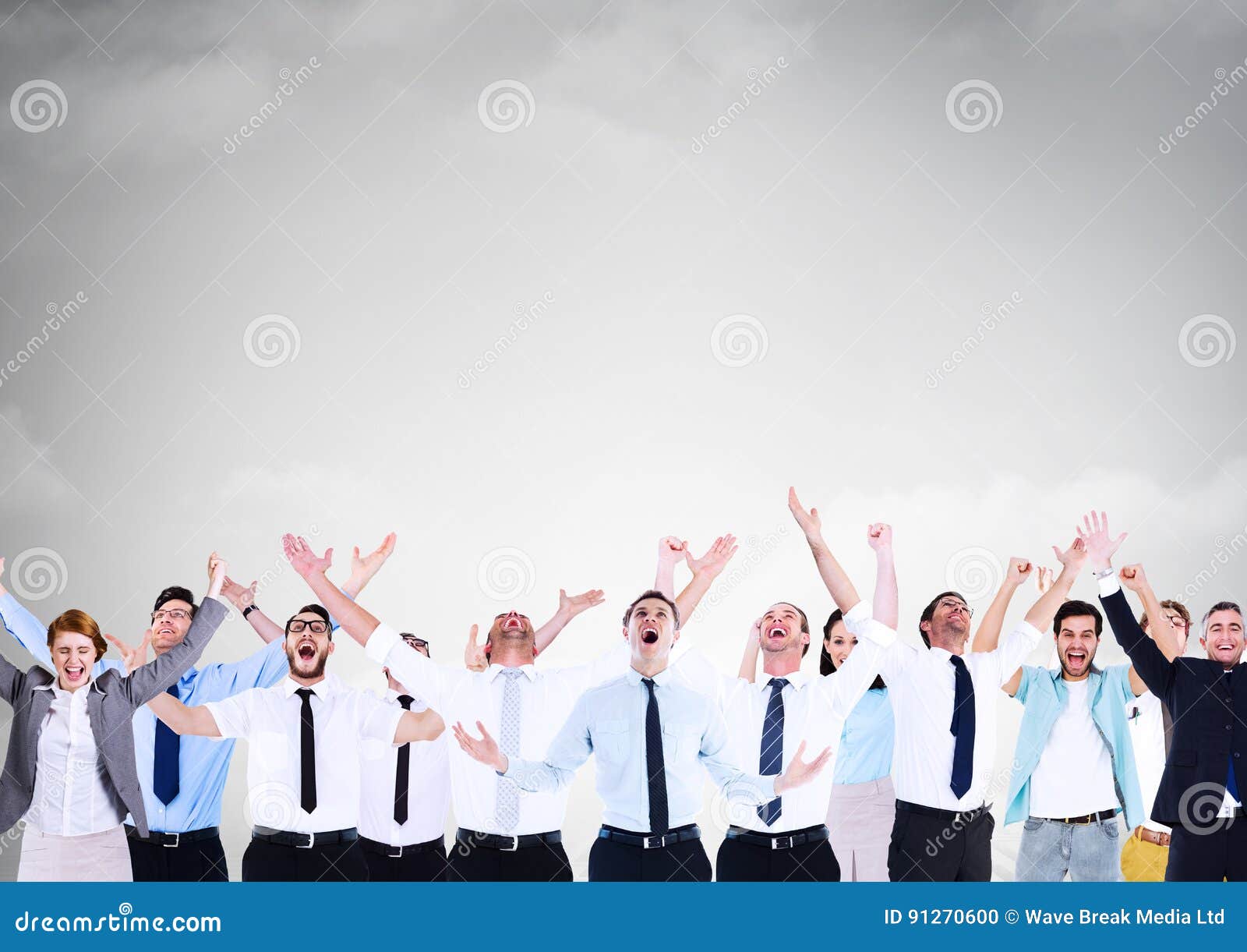 Business People Celebrating Success Under Grey Sky Stock Photo - Image ...