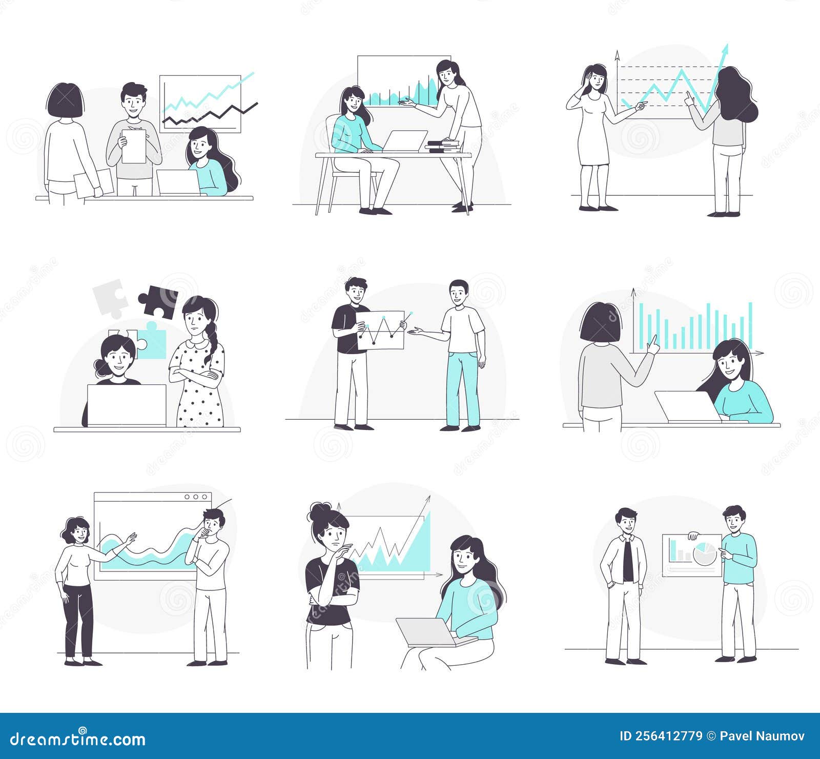 Business People Character Presenting Graph Working with Data Vector Set ...