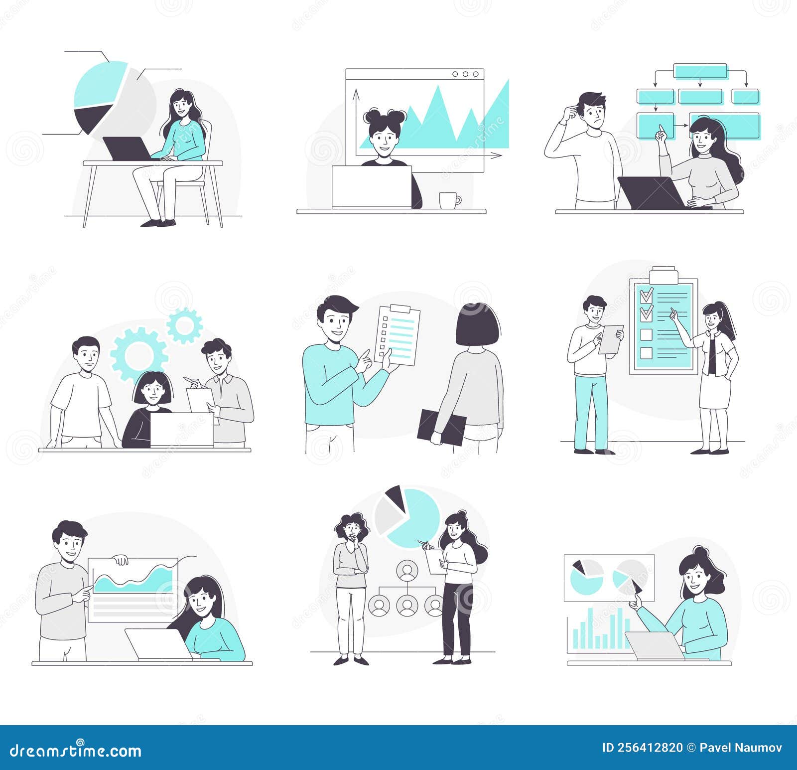 Business People Character Presenting Graph Working with Data Vector Set ...