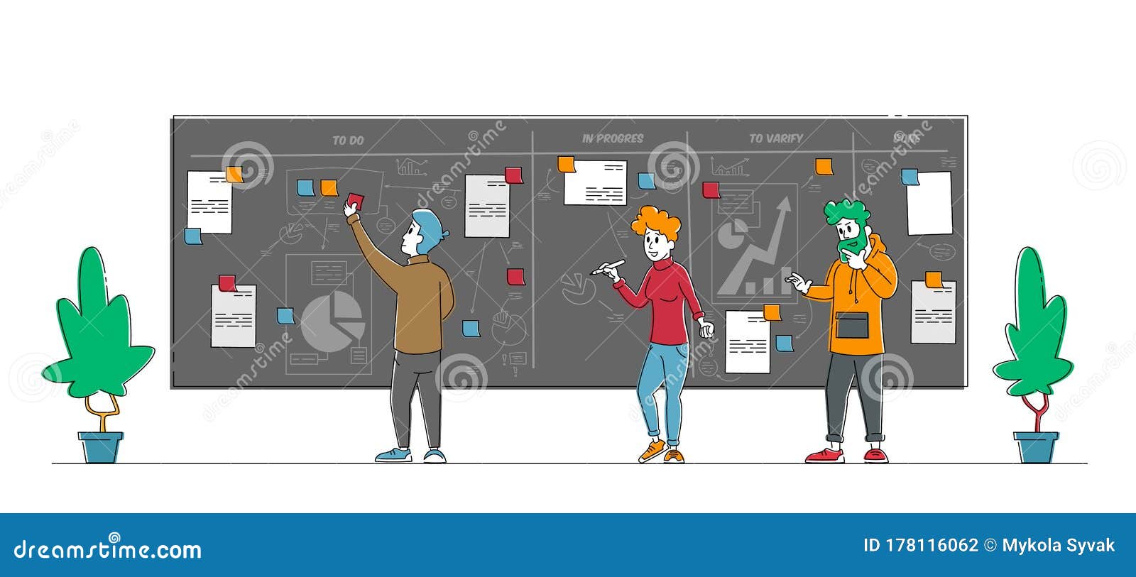 Business People Characters Working With Graphs At Scrum Board Develop ...