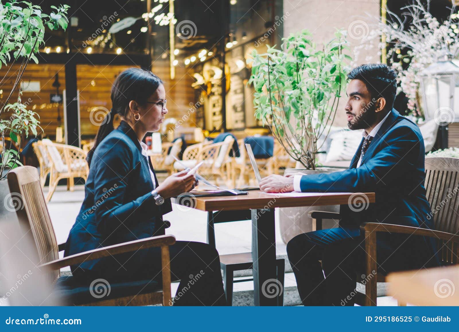 Business People Chatting with Each Other in Cafe Stock Image - Image of ...
