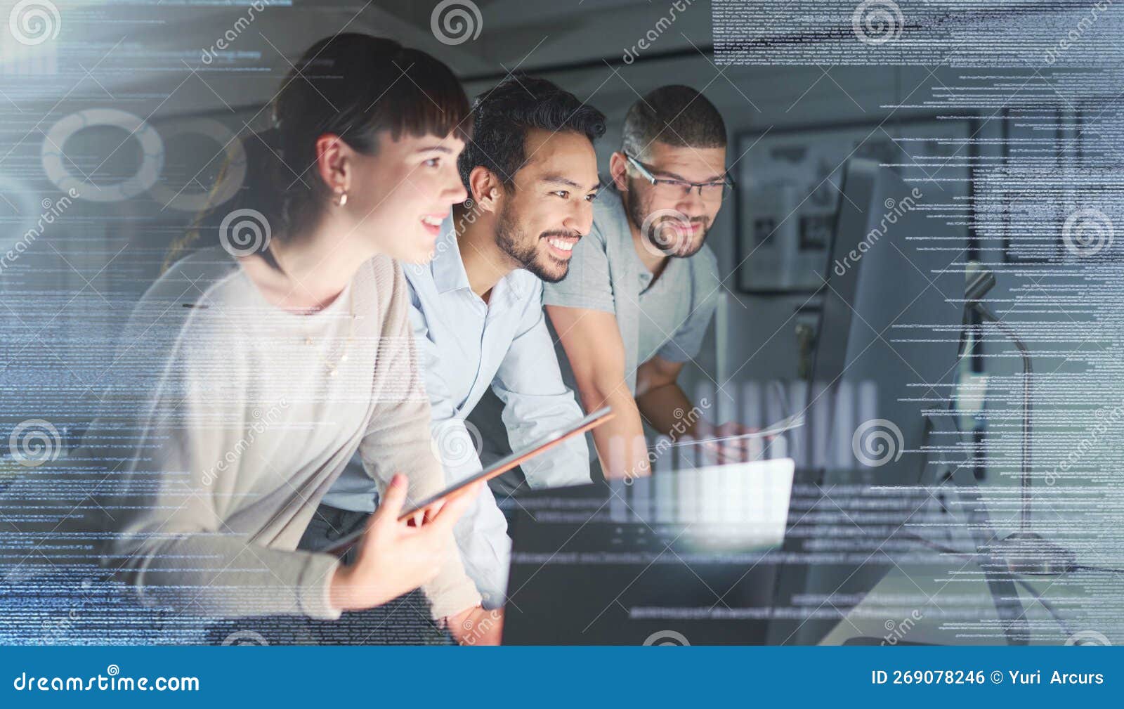 Business People Coding Group And Information Technology With Computer Screen Programming And