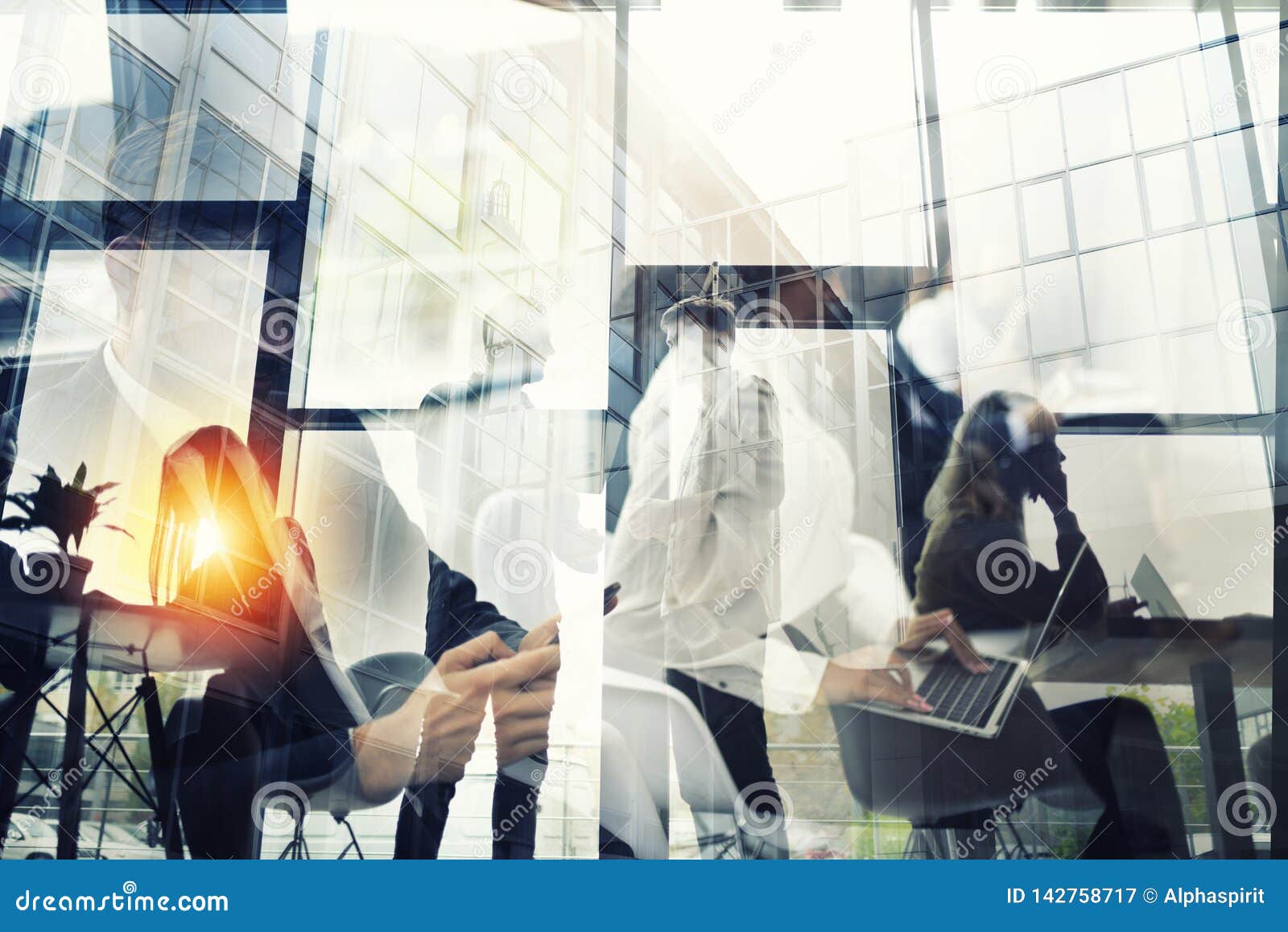 Business People Collaborate Together in Office. Double Exposure Effects ...