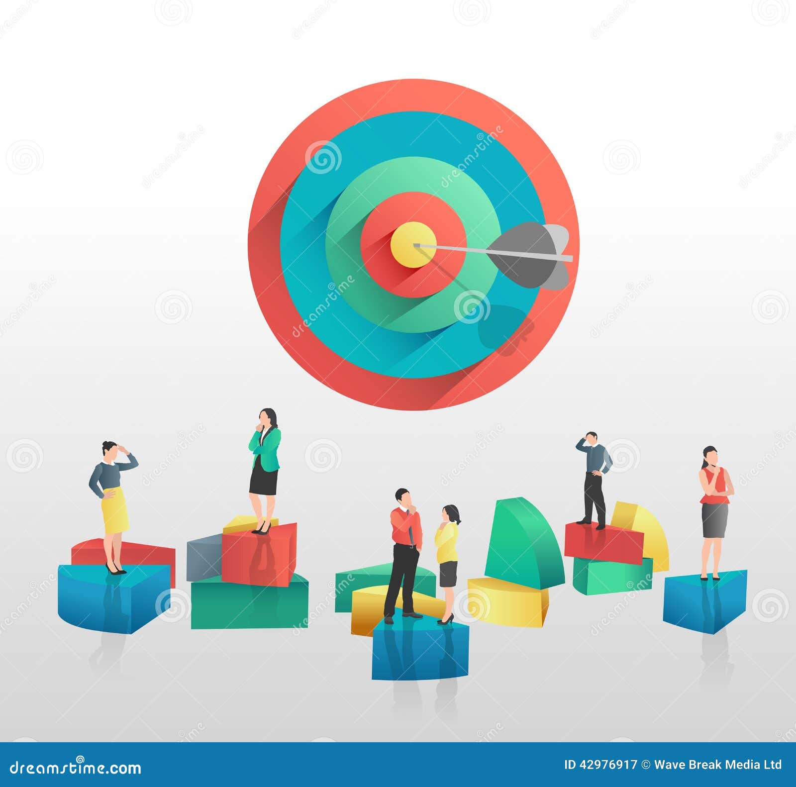 Business People and Colourful Pie Chart Segments and Target Stock ...