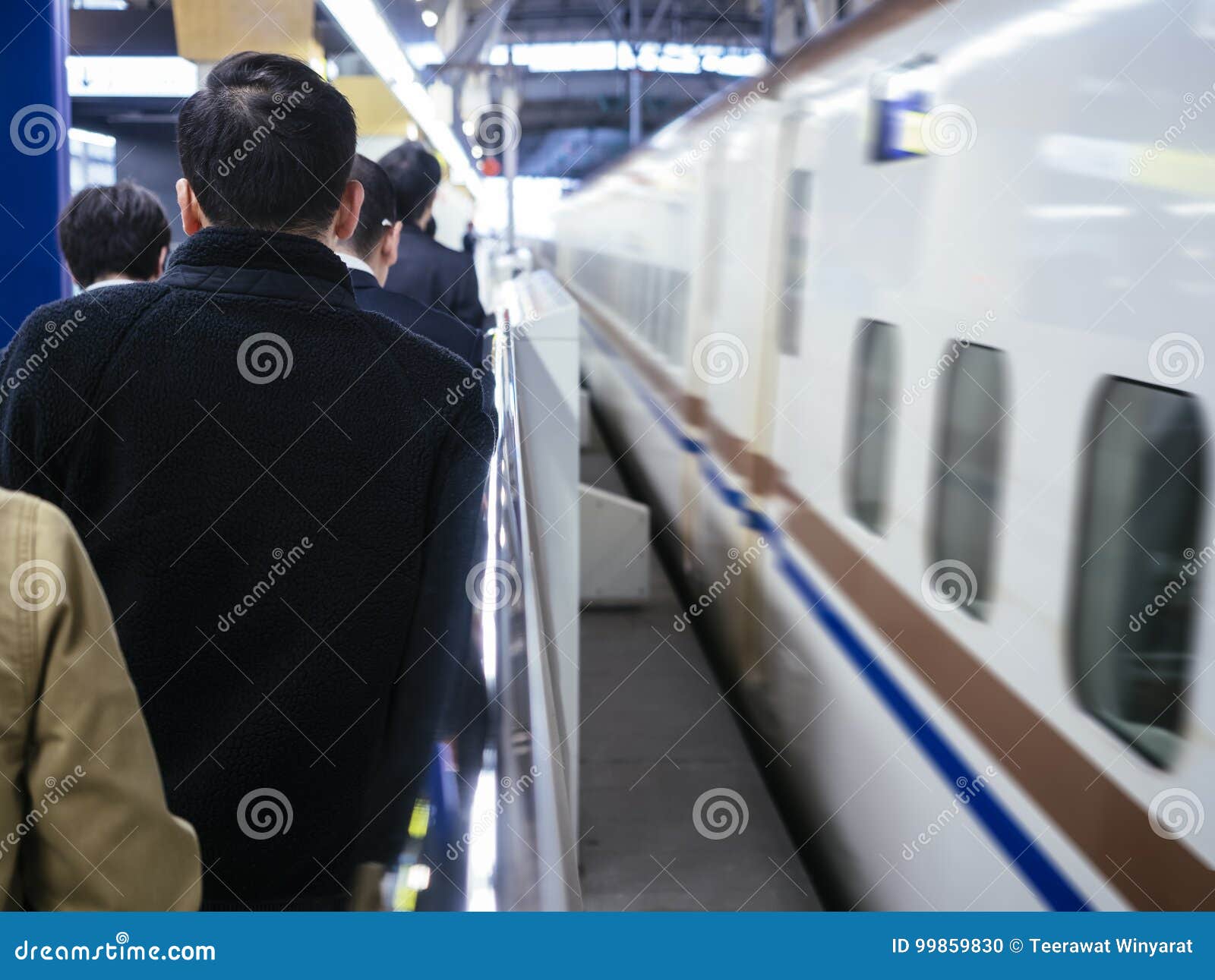 Business People Commuters Queue on Train Platform Japan Transportation ...