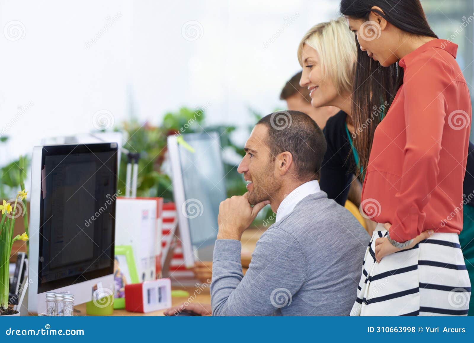 Business People, Computer and Discussion for Collaboration on Plan ...