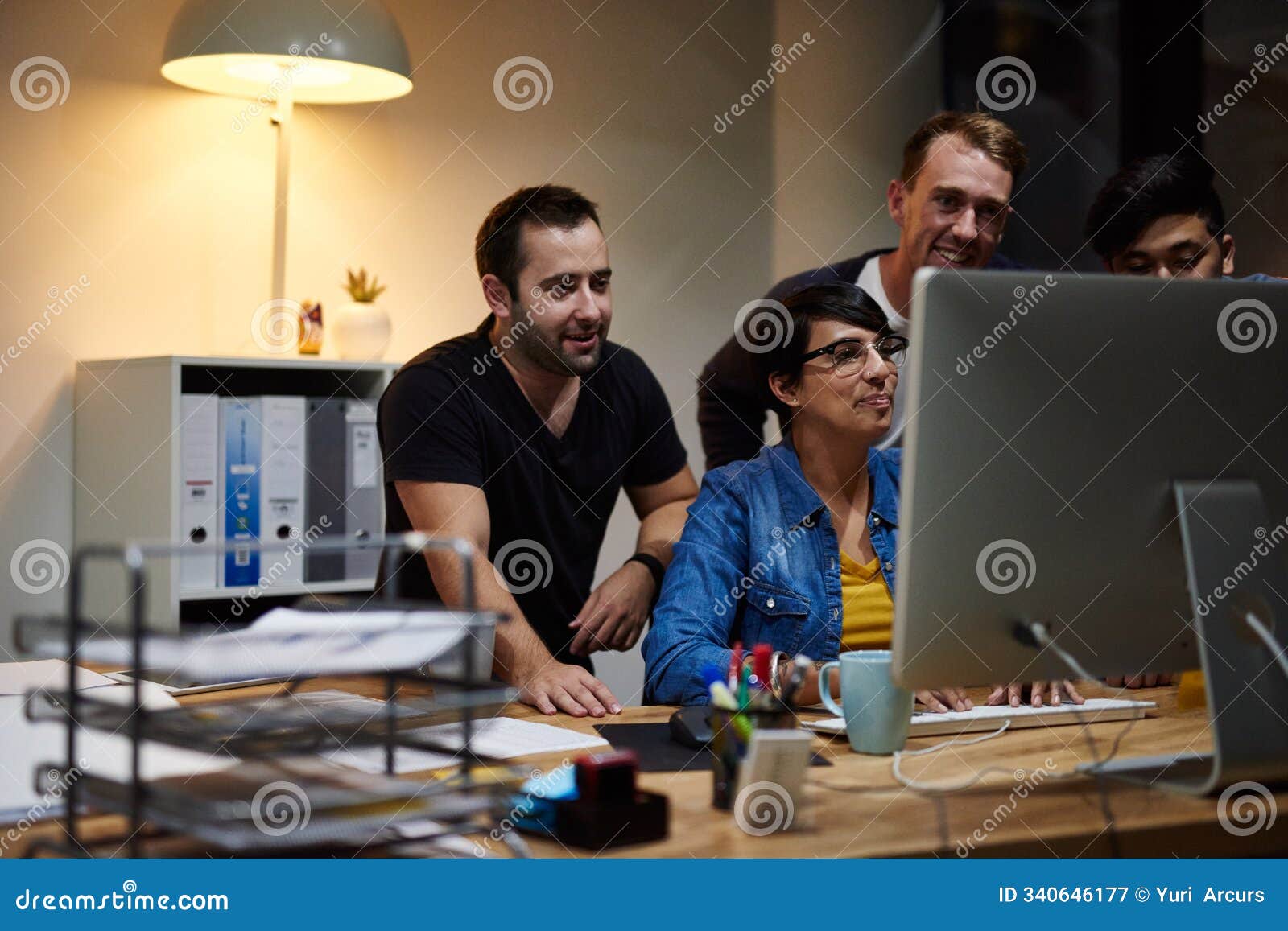 Business People, Computer and Teamwork at Night for Diversity, Information Technology or Coding ...