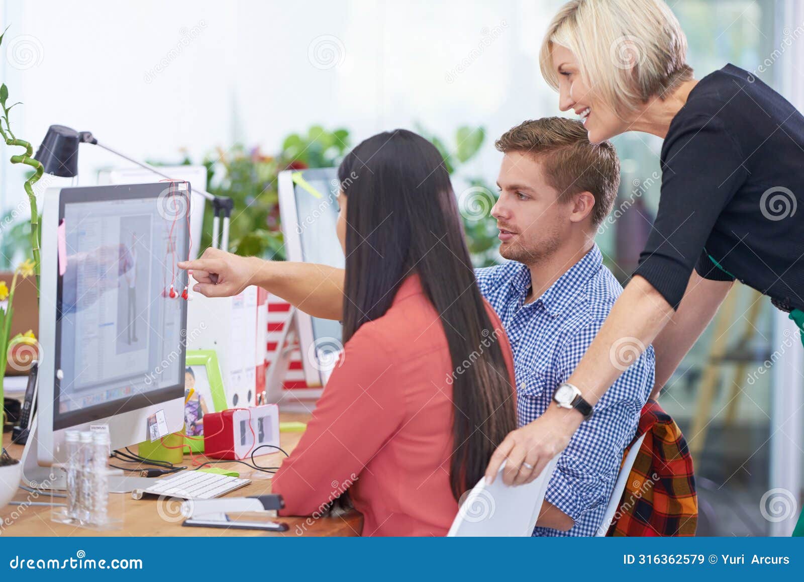 Business People, Computer and Teamwork for Pointing To Plan, Office and ...