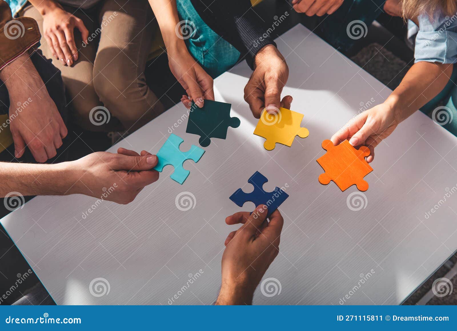 Teamwork of Partners Connect Puzzle Pieces As Integration and Startup ...