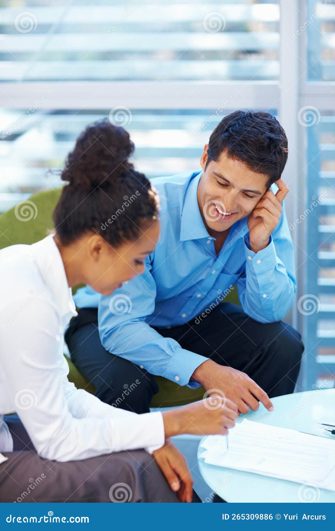 Business People Conversing about Document. Portrait of Mixed Race ...