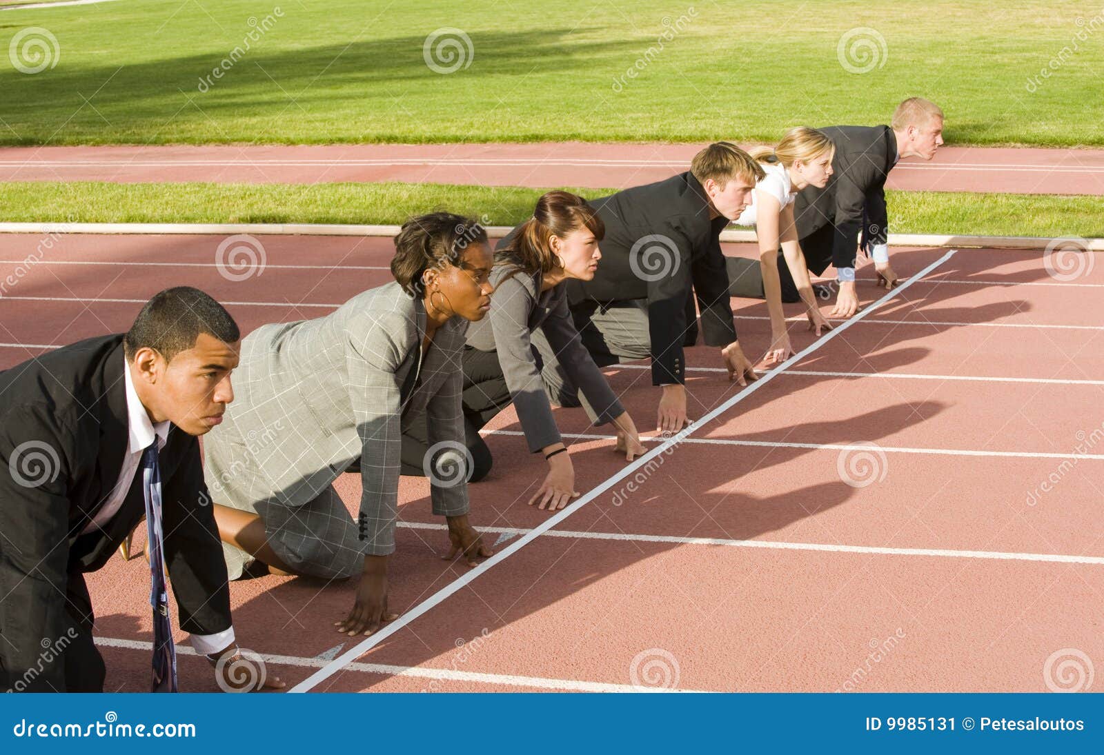 Business People Crouching at Track Starting Line Stock Image - Image of ...