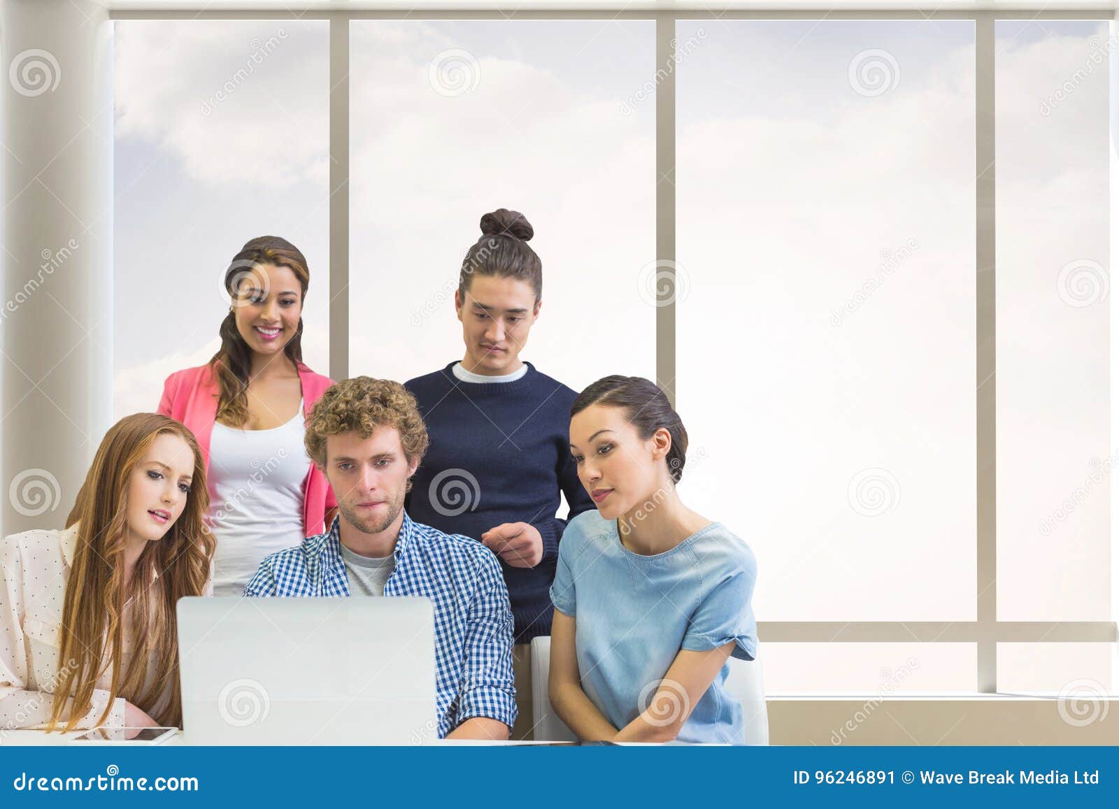 Business People at a Desk Looking at a Computer Stock Image - Image of ...
