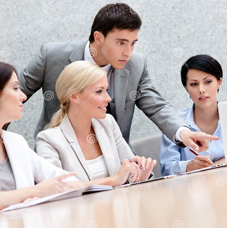 Business People Discuss Something Stock Photo - Image of blonde ...