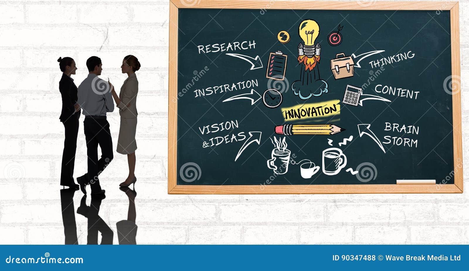 Business People Discussing while Standing by Innovation Diagram on ...