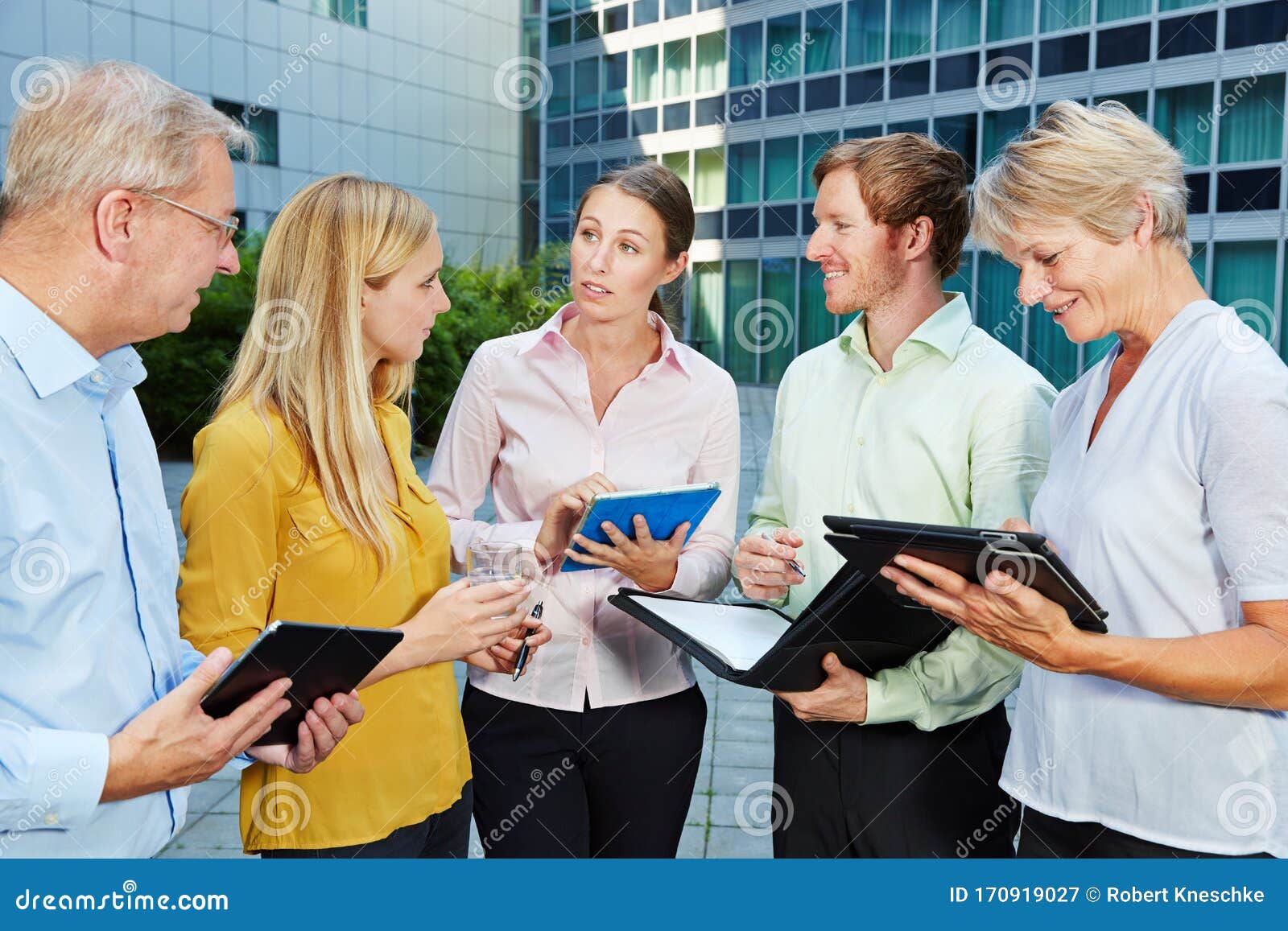 Business People Discussing with Tablet Computer Stock Image - Image of ...