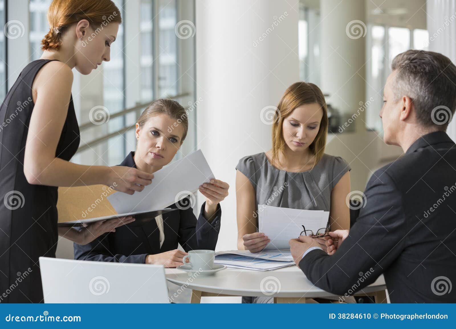 Business People Doing Paperwork in Office Cafeteria Stock Photo - Image ...