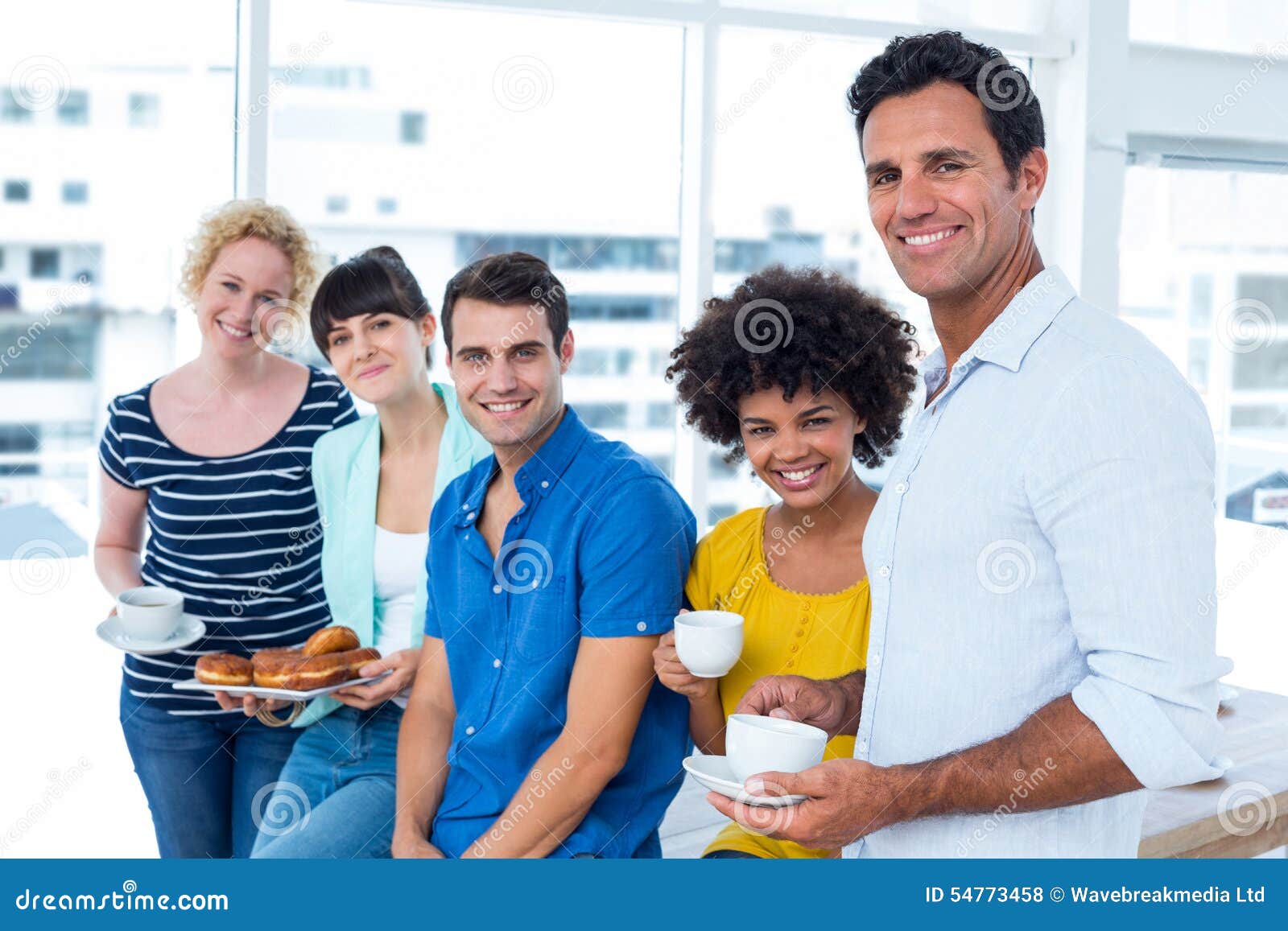 Business People Eating Donuts and Drinking Stock Photo - Image of male ...