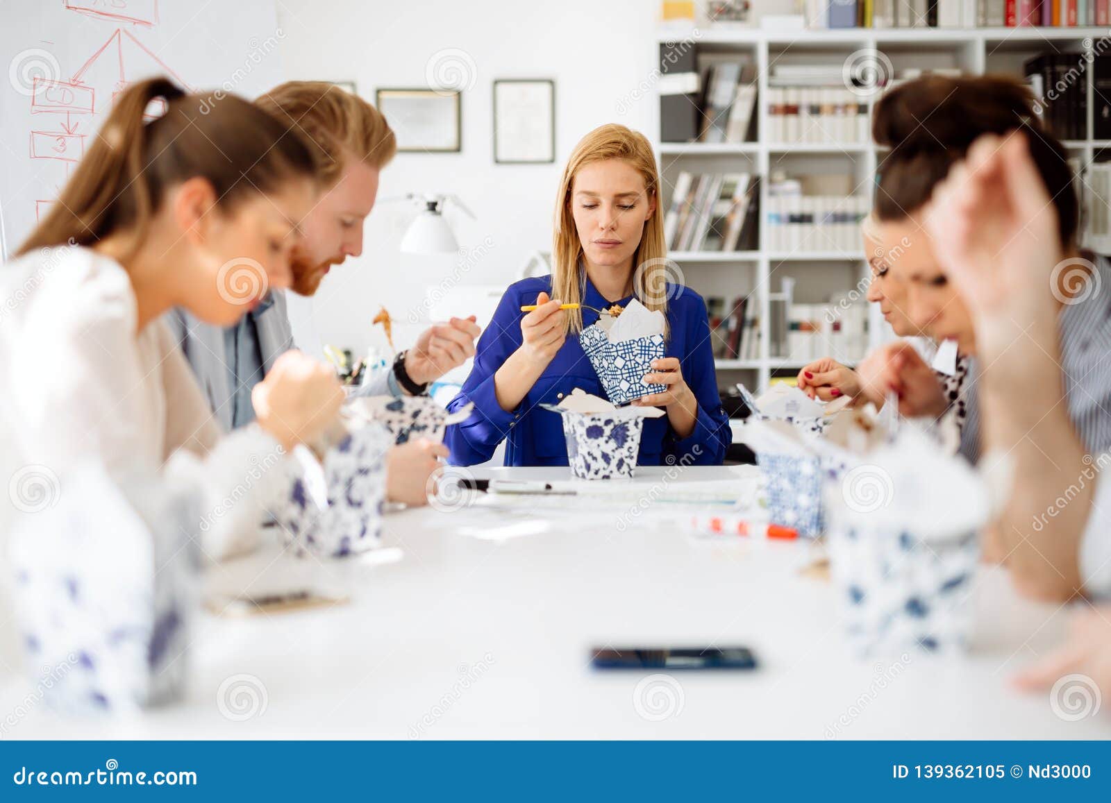 Business People Eating in Office Stock Image - Image of sitting ...