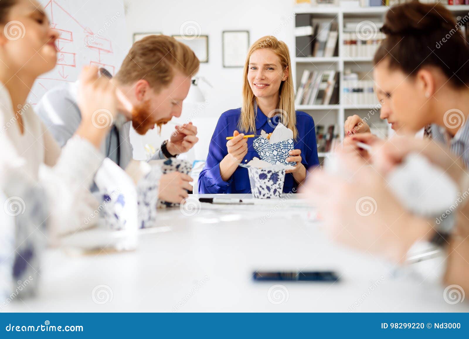 Business People Eating in Office Stock Photo - Image of food, smiling ...