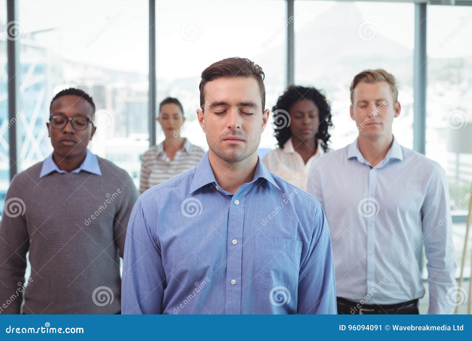Business People with Eyes Closed at Office Stock Image - Image of ...