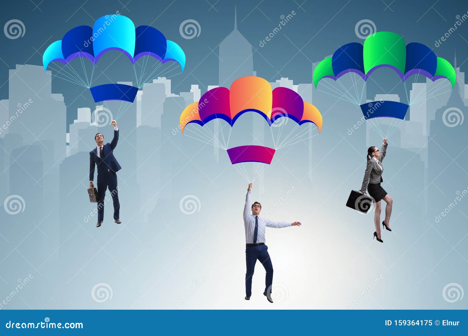 Business People Falling Down on Parachutes Stock Image - Image of ...