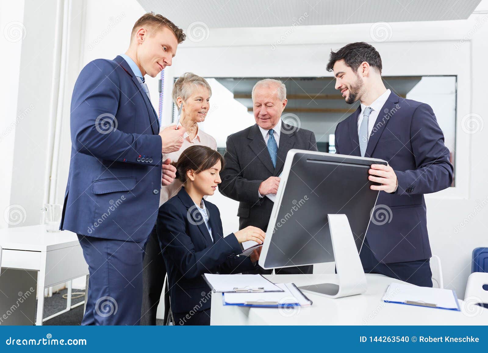 Business People in Front of Computer Monitor Stock Photo - Image of ...