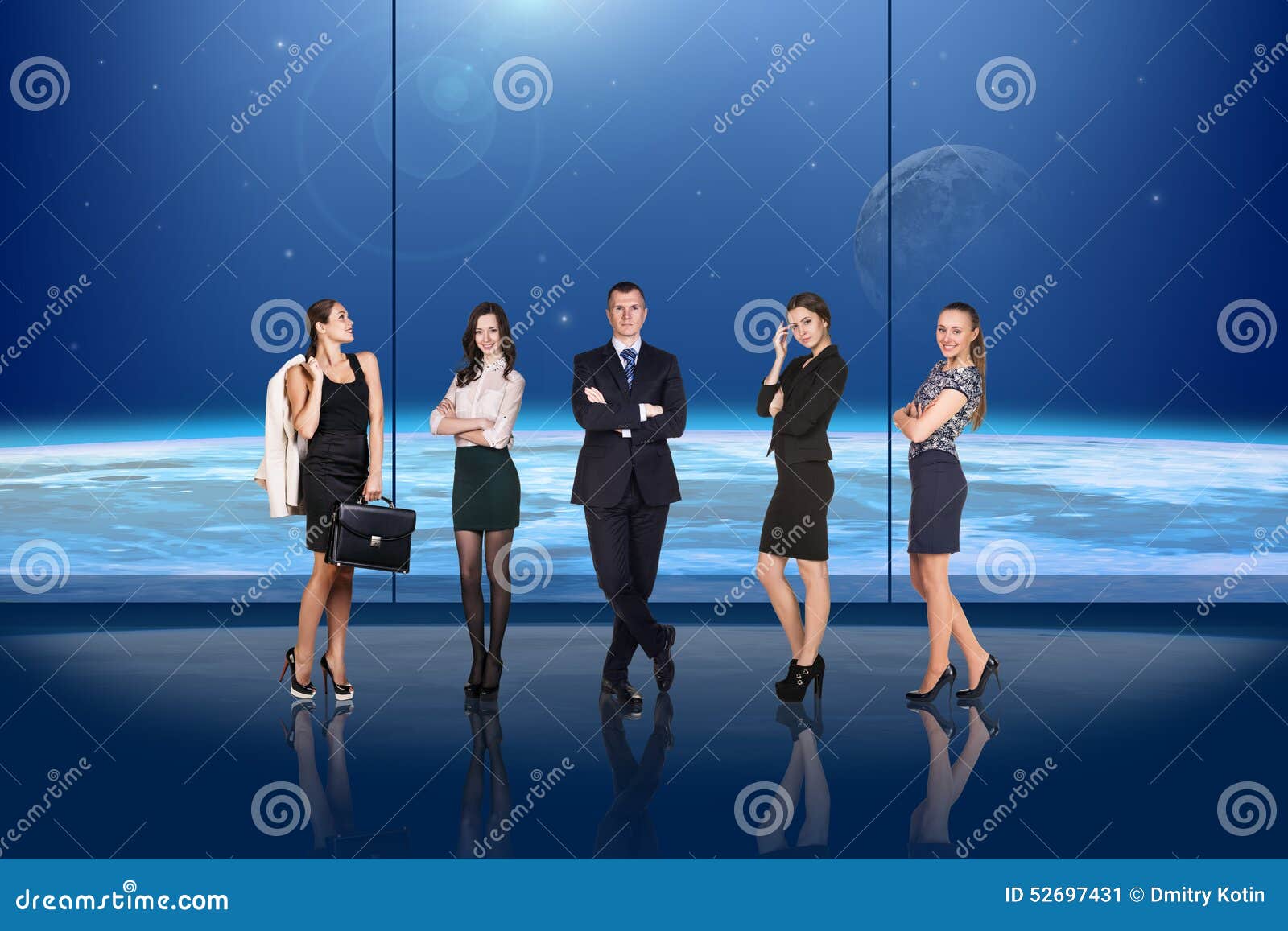 Business People in Front of the Window Stock Image - Image of night ...