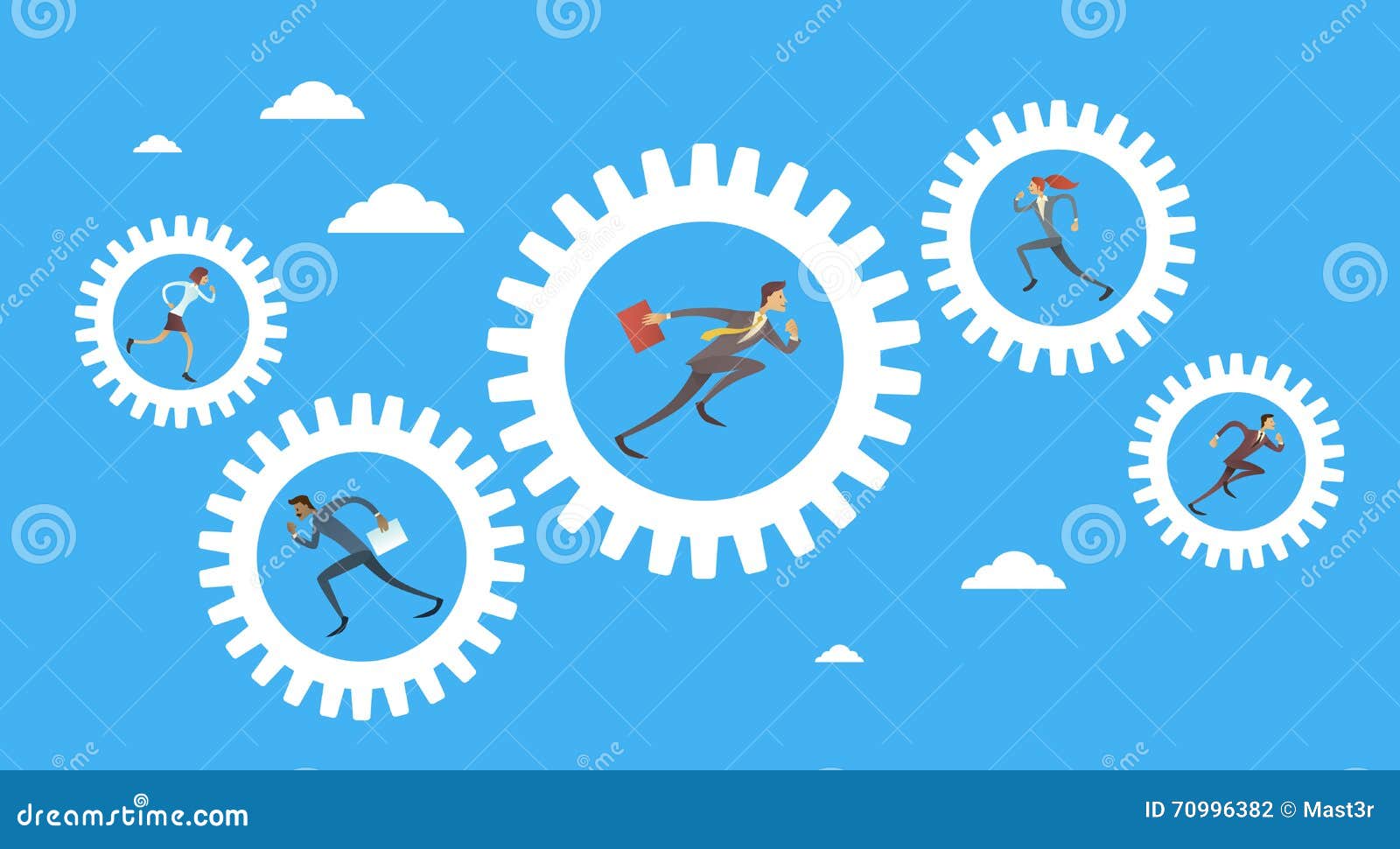 Business People Group Run in Cog Wheel Concept Teamwork Flat Design ...