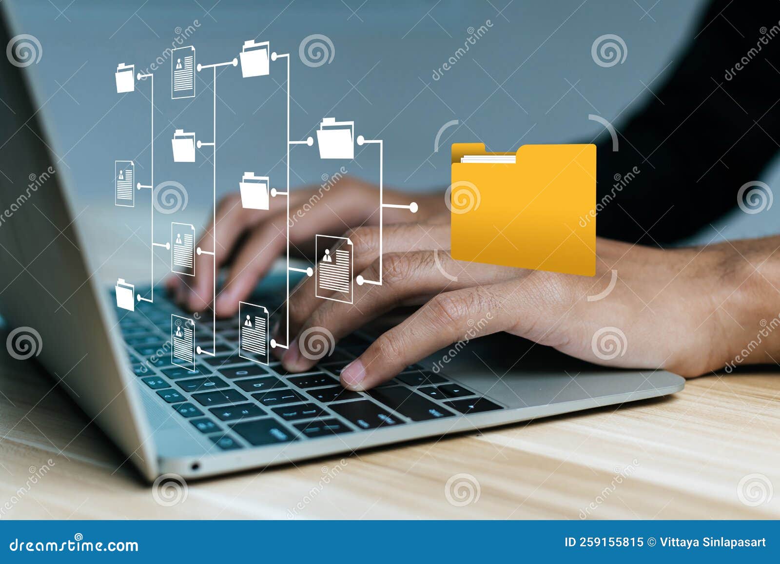 Business People Hand Using Laptop Computer with Virtual Graphic Icon on ...