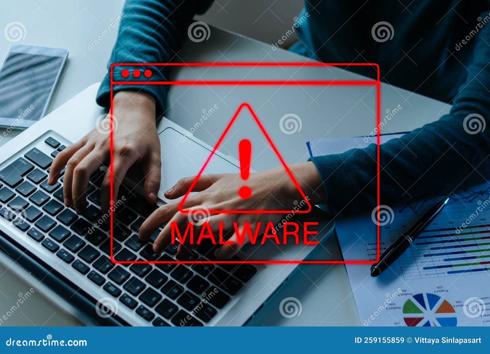 Business People Hand Using Laptop Computer with Virtual Malware Attack ...