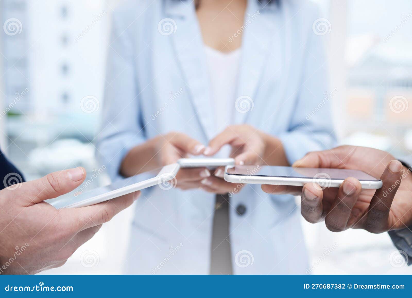 Business People, Hands and Phone for Team Networking, Data Share or ...