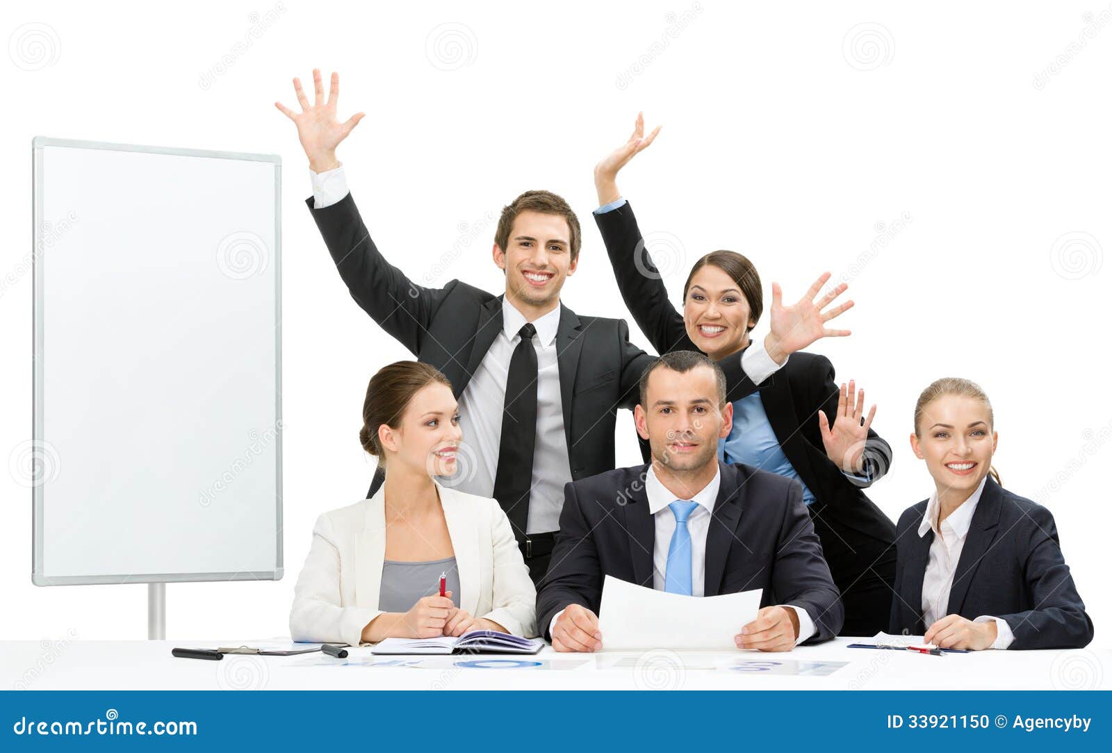 Business People with Hands Up Near the Copyspace Stock Photo - Image of ...