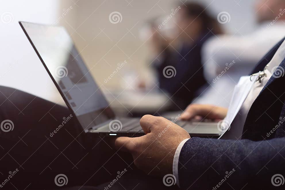 Business People Hands Using Laptop Computer during Conference Stock ...
