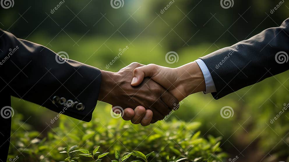 Business People Handshake of Commitment To Reduce Carbon To Net Zero by ...