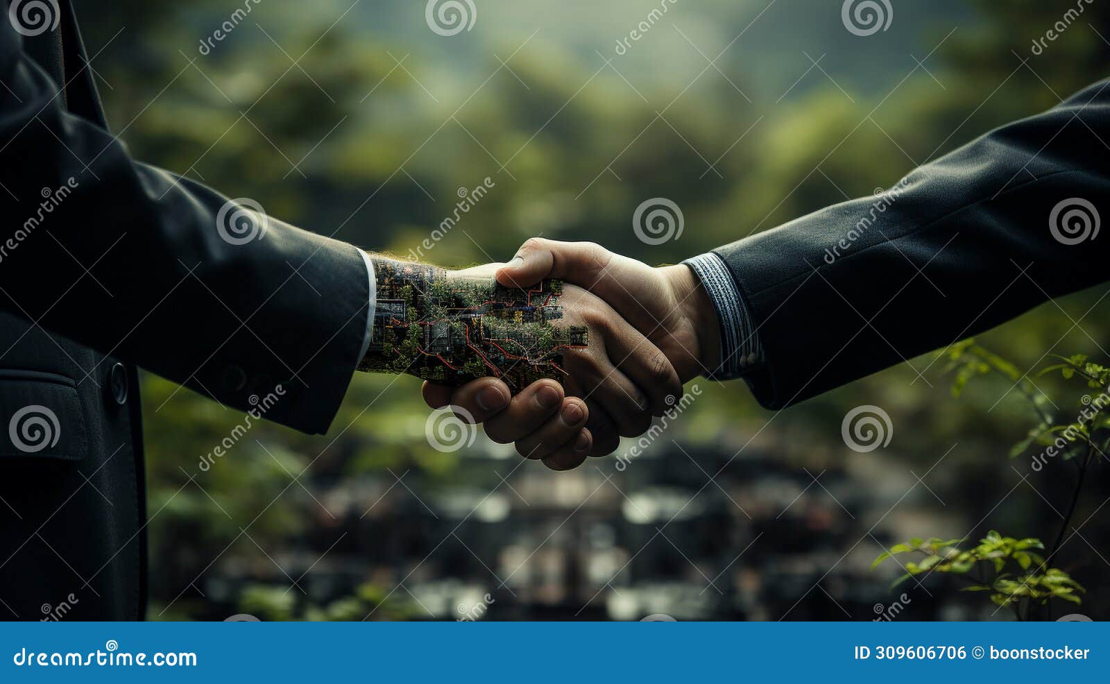Businesspeople Handshake of Commitment To Reduce Carbon To Net Zero by ...