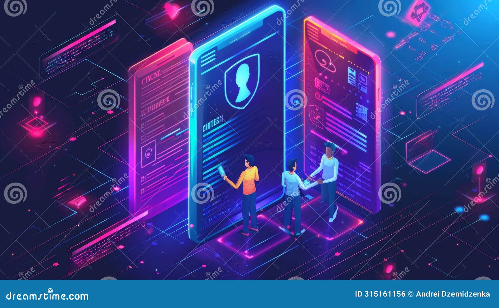 Business People Handshake at Device Screen with Document 3d Modern Web ...