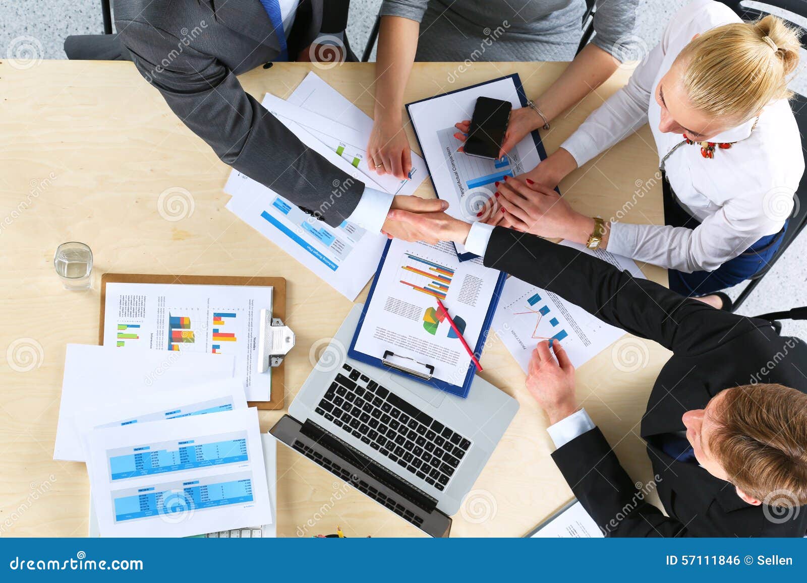 Business People Handshake, Sitting at the Table Stock Photo - Image of ...