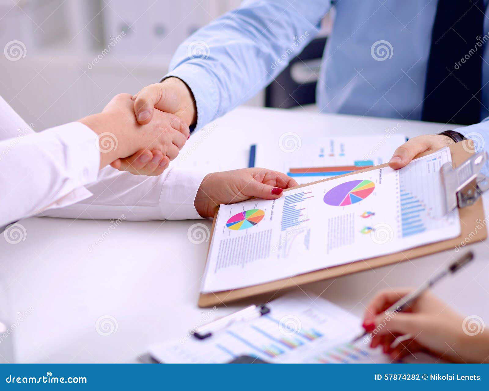 Business People Handshake, Sitting at the Table Stock Photo - Image of ...