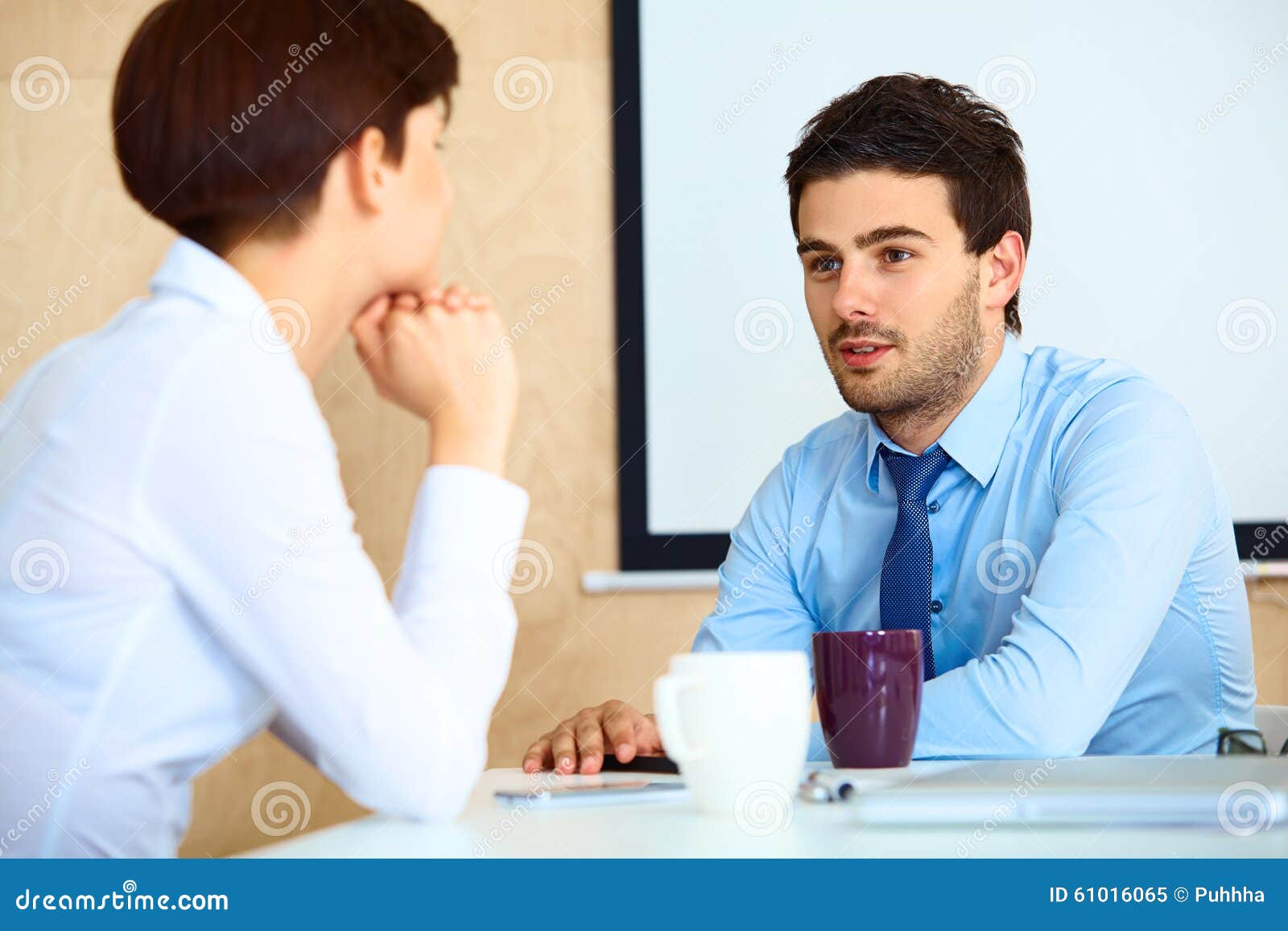 Business People Having Conversation with Colleague during Break Stock ...