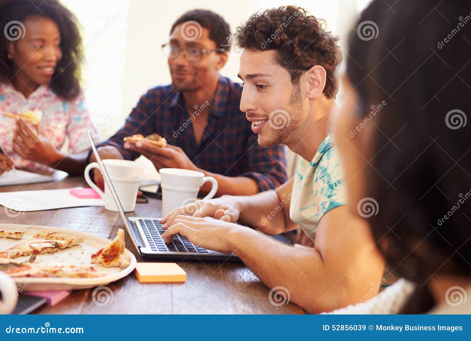 Business People Having Meeting and Eating Pizza Stock Image - Image of ...