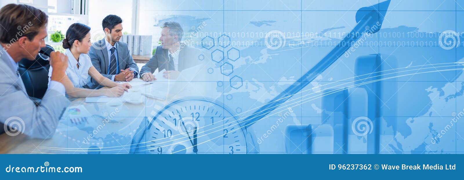 Business People Having a Meeting with World Time Transition Effect ...