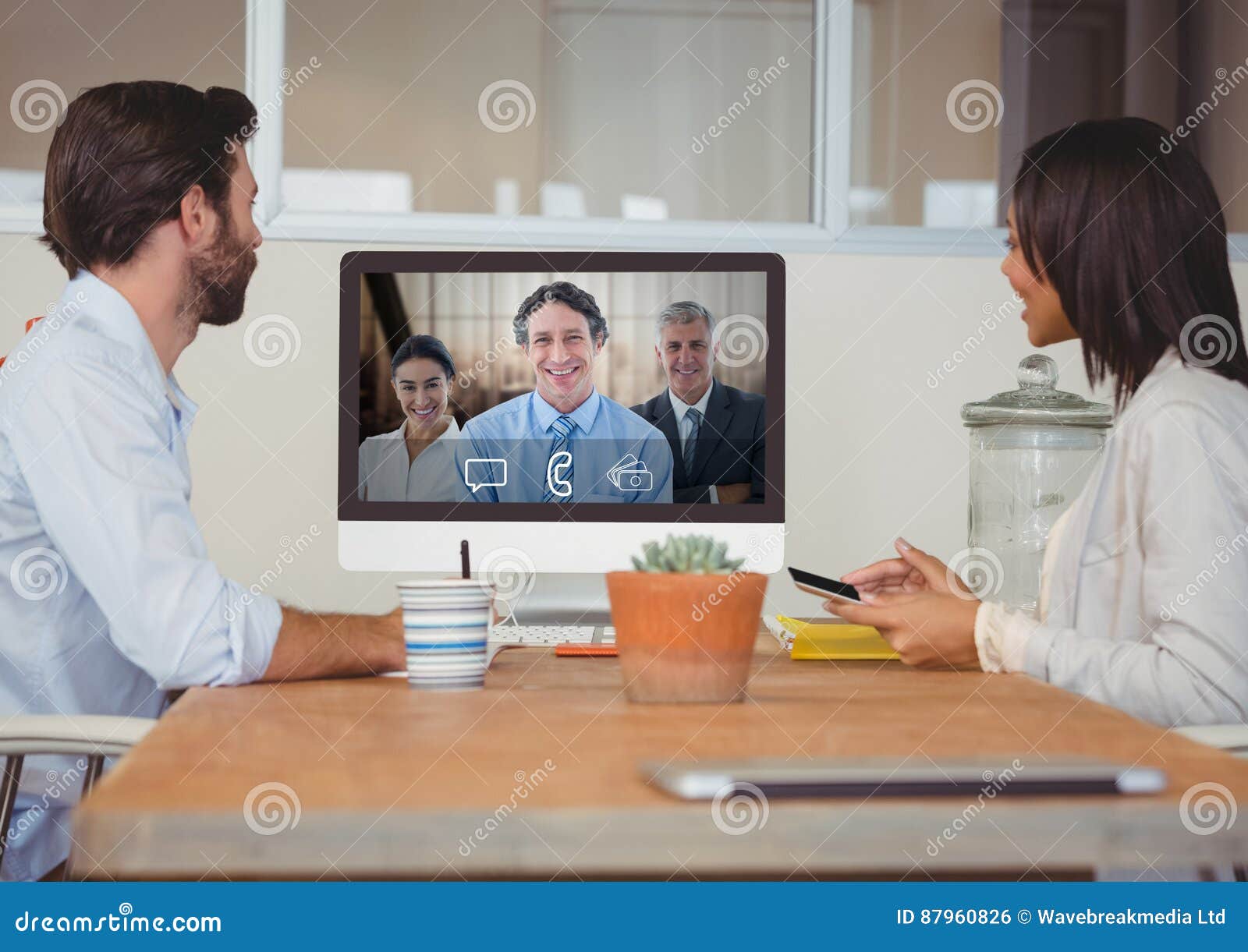 Business People Having a Video Call with Colleague on Computer Stock ...