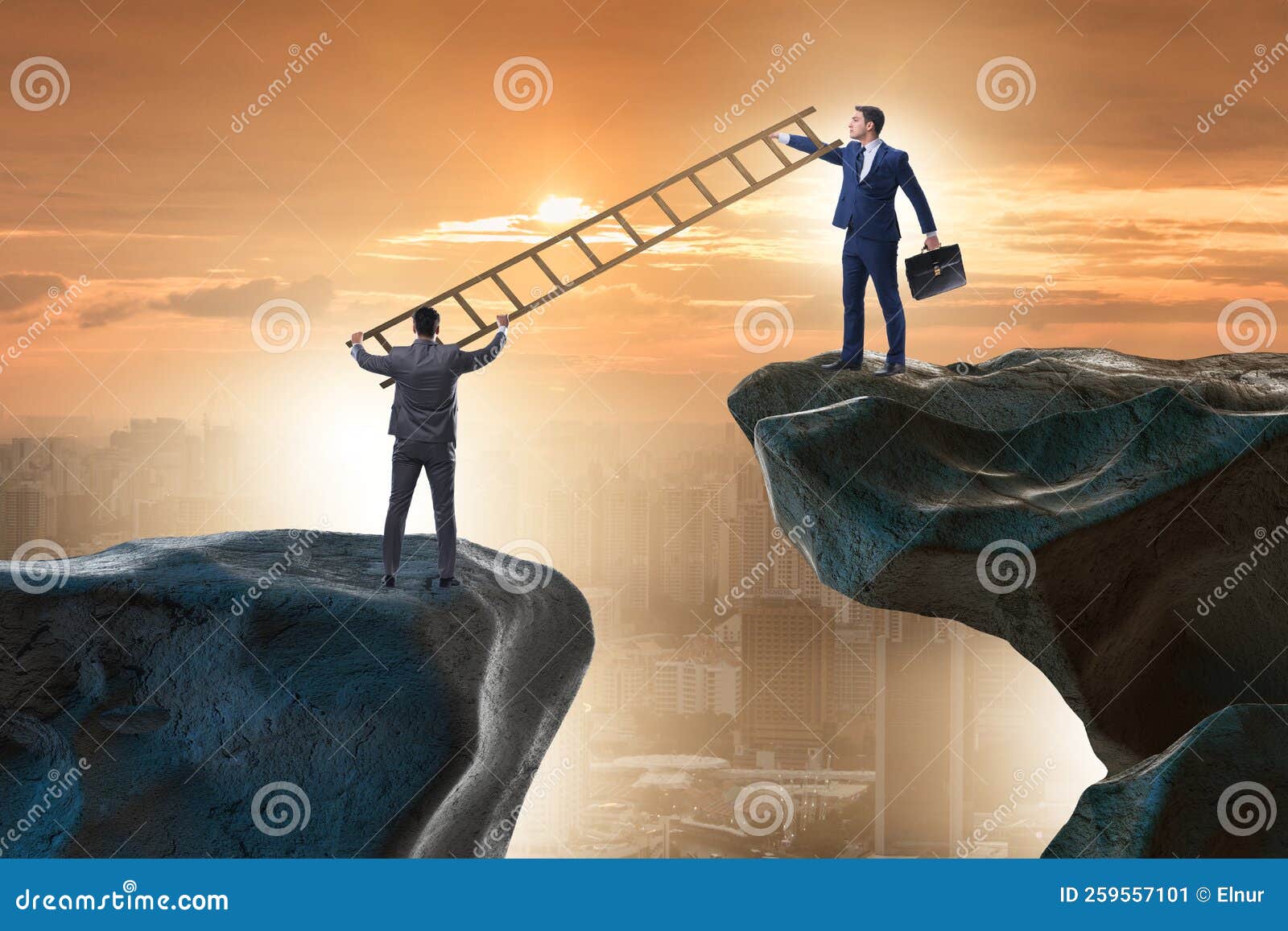 Business People Helping To Go Over Chasm Stock Image - Image of ...