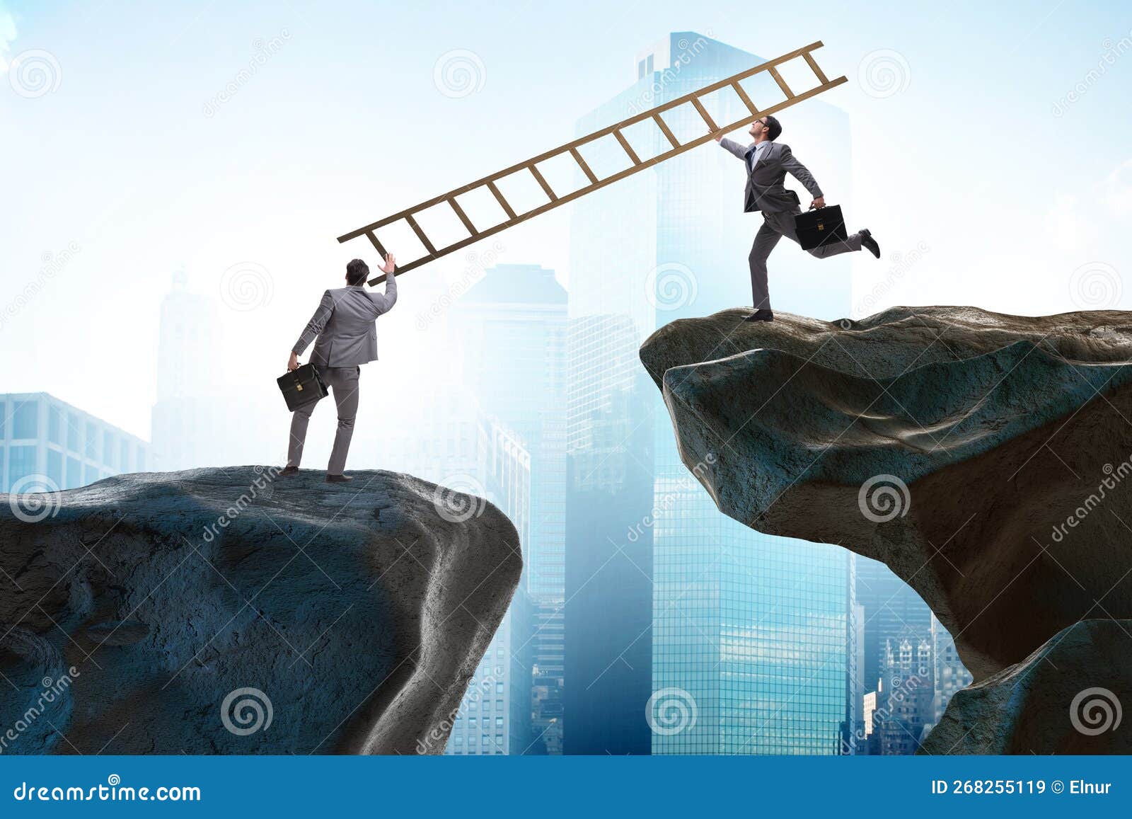 Business People Helping To Go Over Chasm Stock Image - Image of escape ...