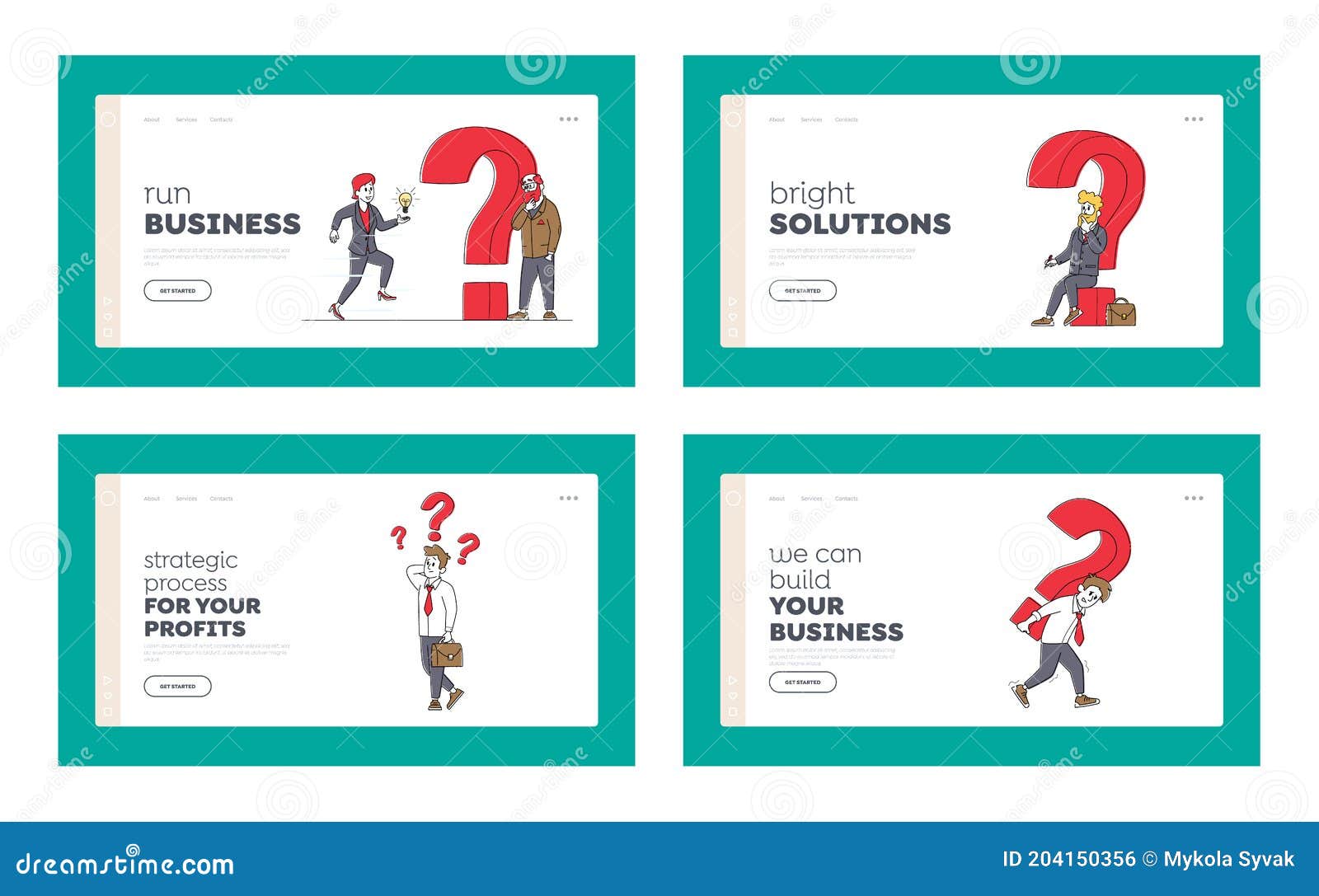 Business People and Huge Question Marks Landing Page Template Set ...