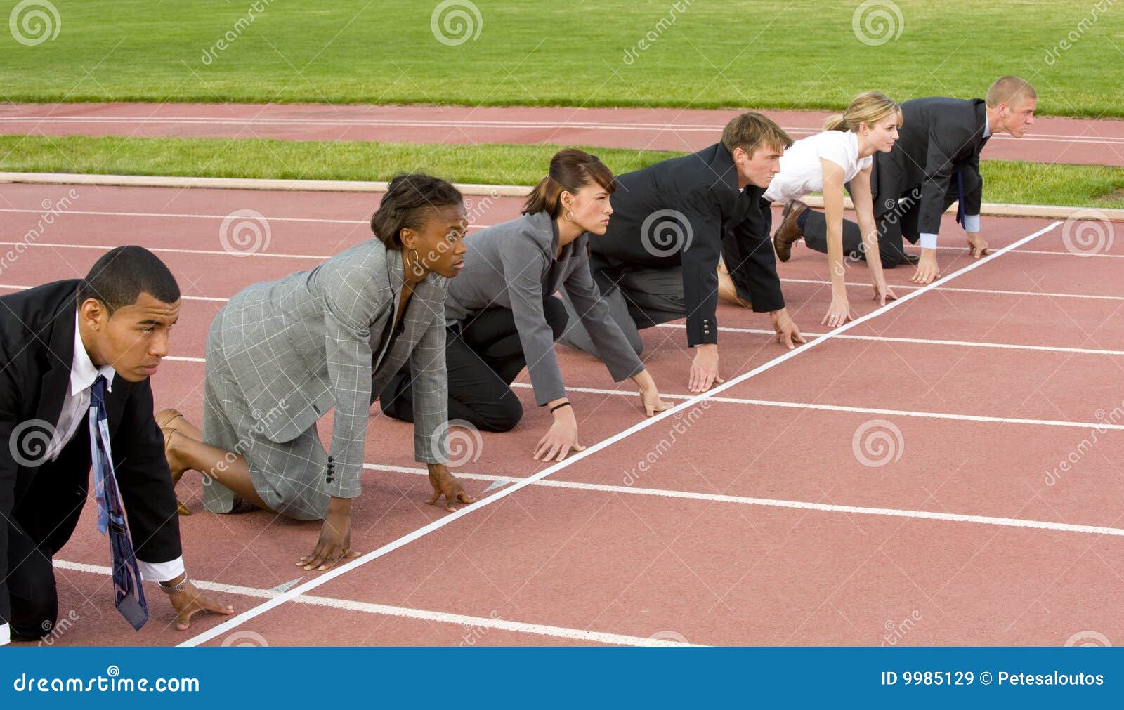 Business People Kneeling at the Starting Line Stock Image - Image of ...
